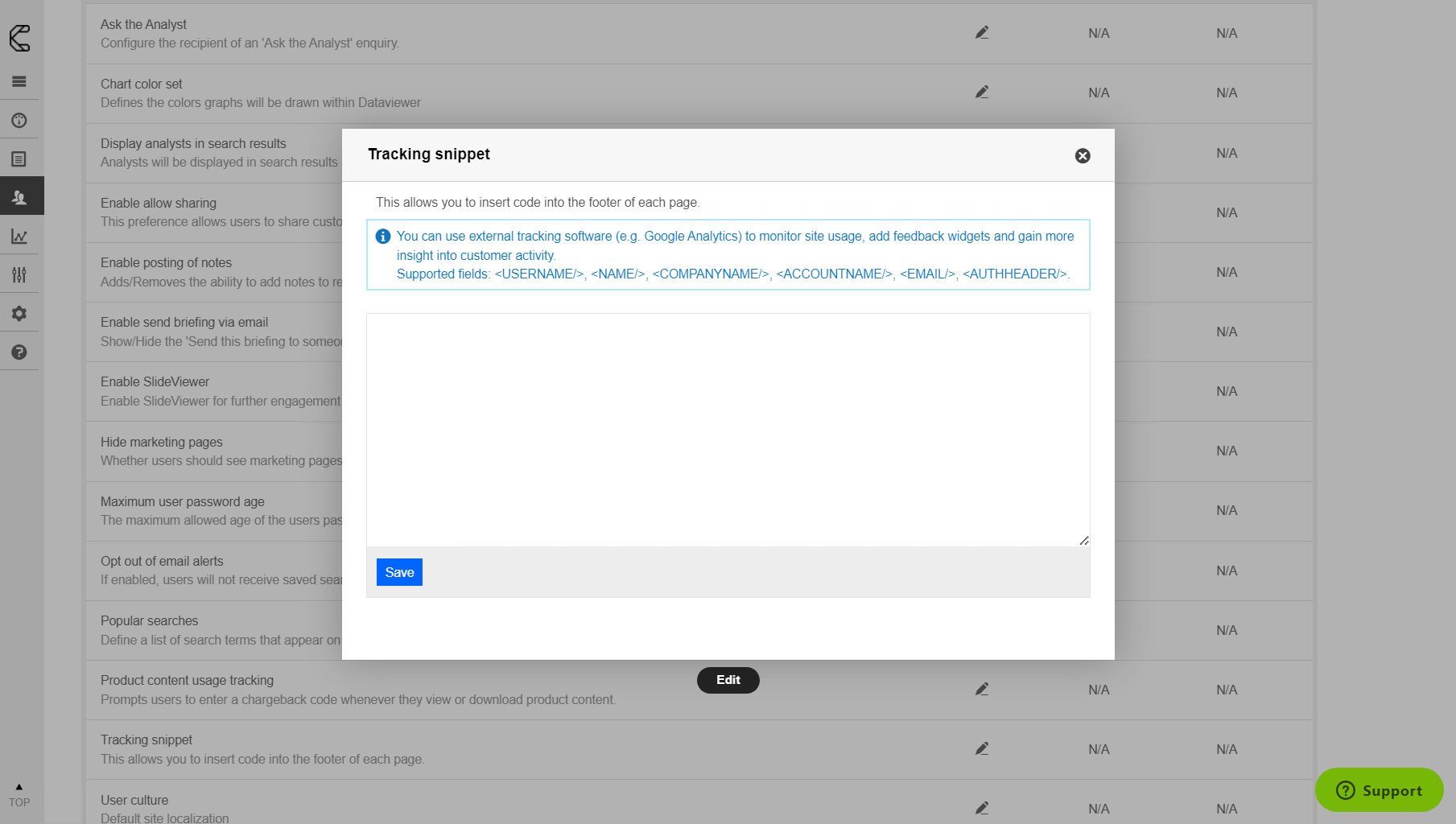 Inserting a Tracking Snippet for Google Analytics (or similar Third party tools)